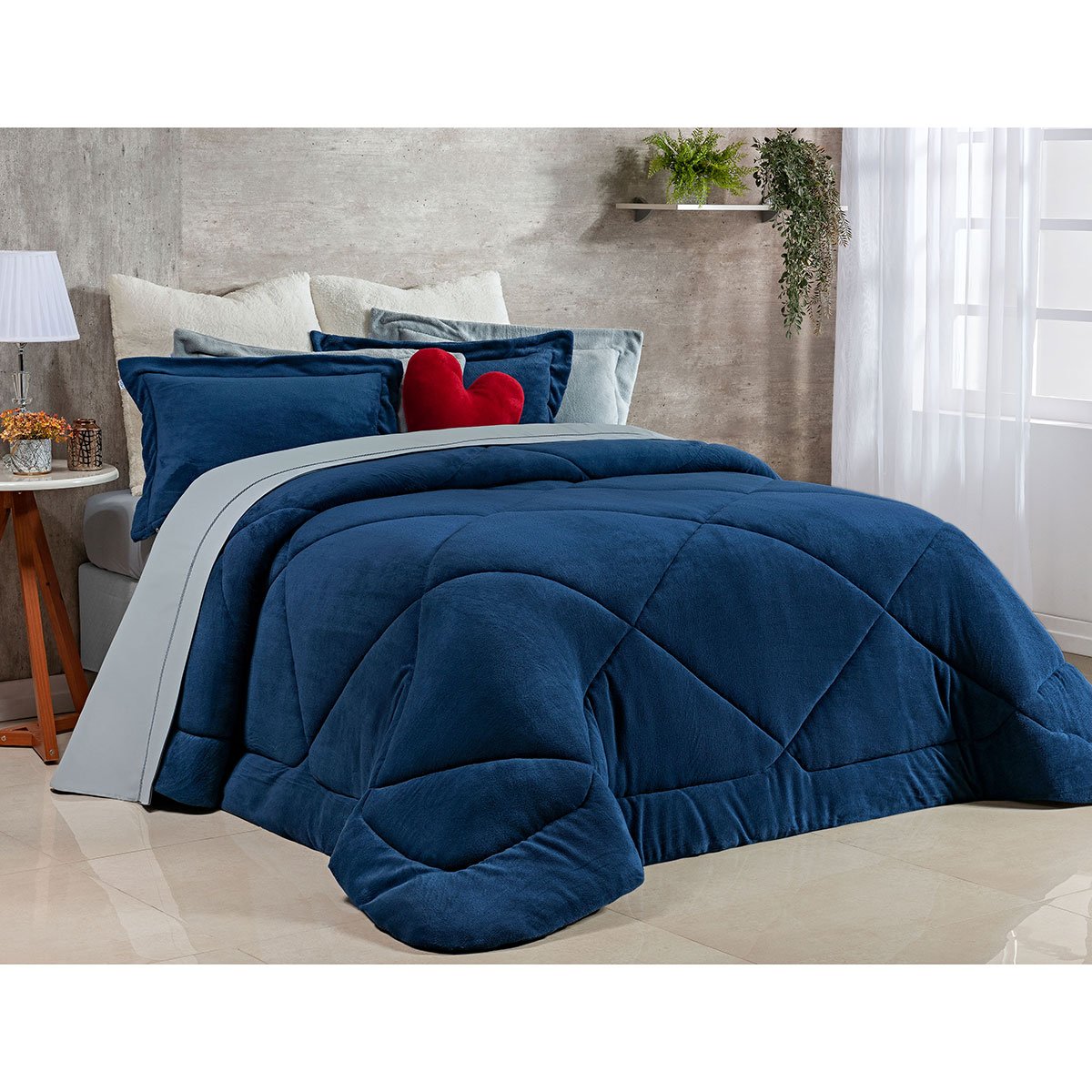Edredom Azul Marinho Solteiro Dupla Face Soft Microfibra 2,50m x 1,90m ...