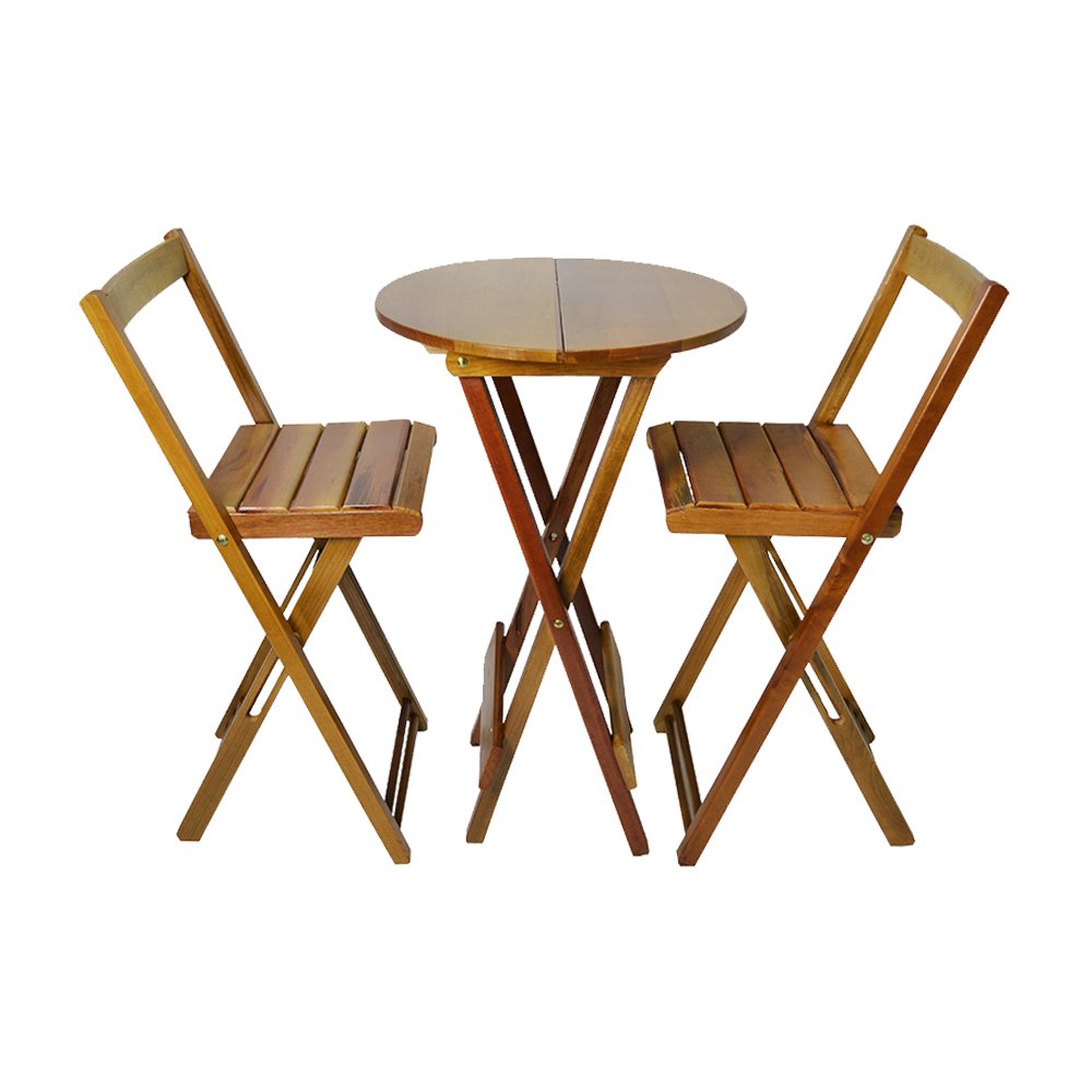 Kit 7 Conjuntos de Mesa Bistrô com 2 Cadeiras de Madeira Robust Dobravel Mel | MadeiraMadeira