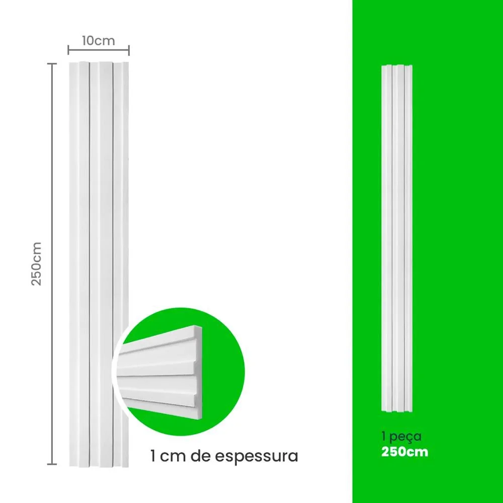 Painel Ripado de EVA Autocolante com 1 Ripa PR61 10cm x 2,50m Branco ...