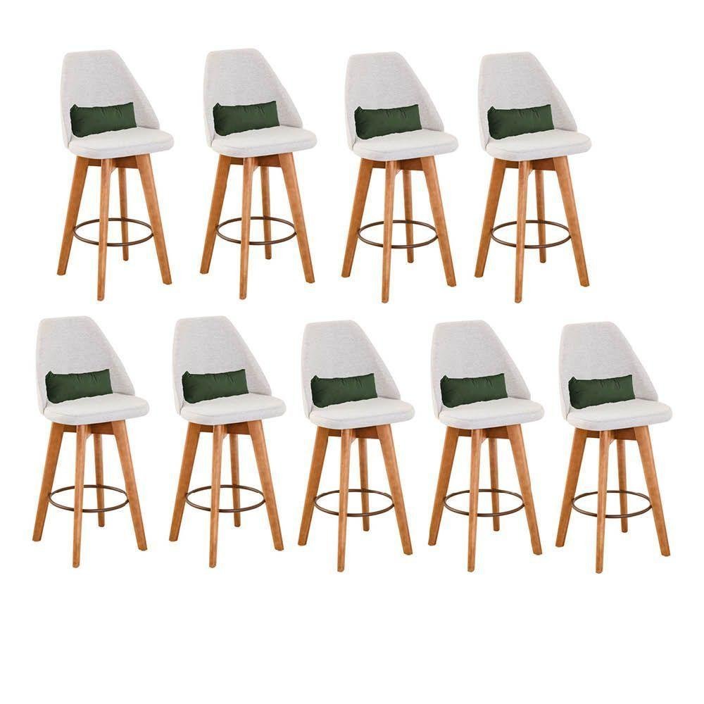 Kit 09 Banquetas Linho Bege E Almofada Suede Verde Musgo | MadeiraMadeira