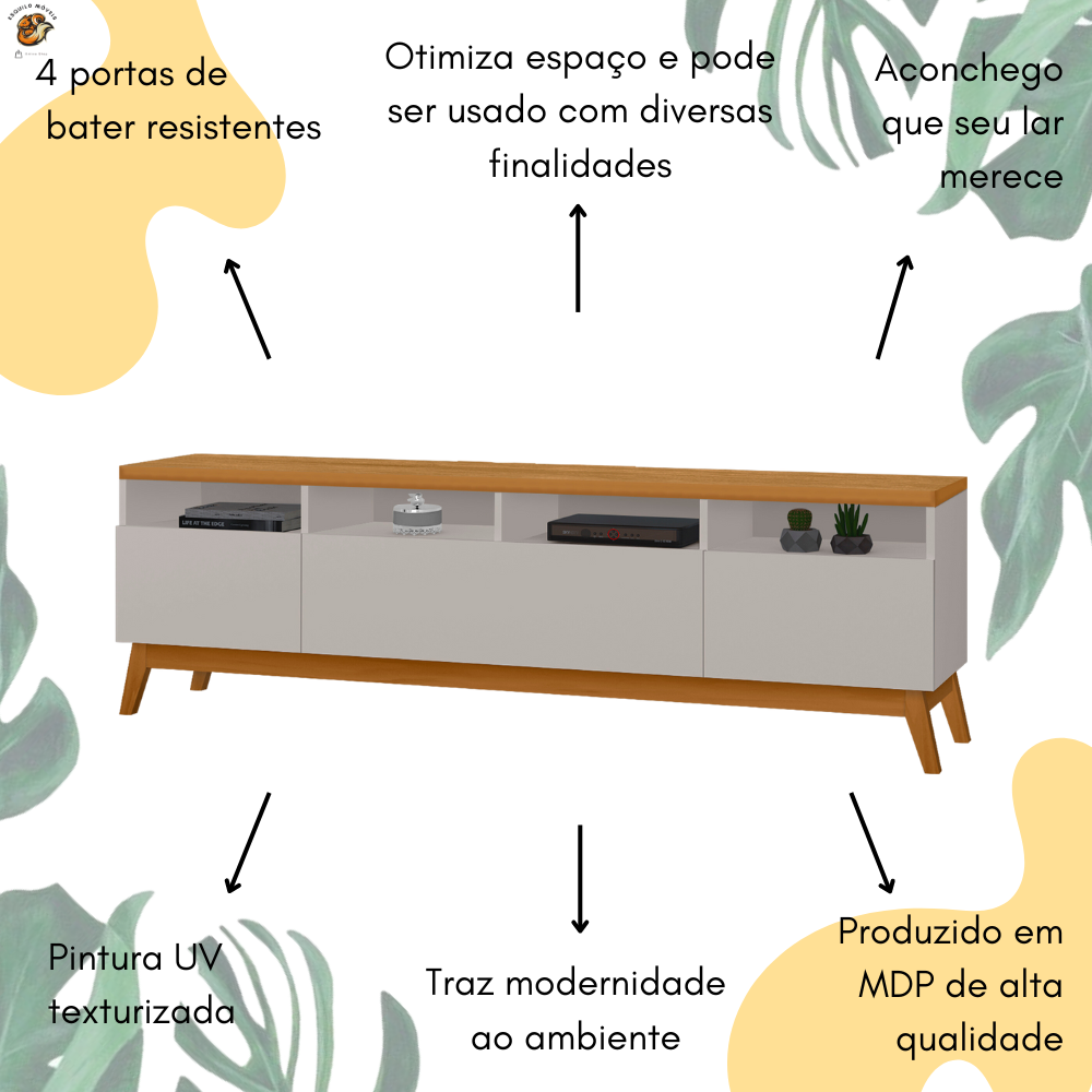 Rack Supremo 3 Portas 4 Nichos 1,80 Pés Madeira Pinus Off White Nature ...