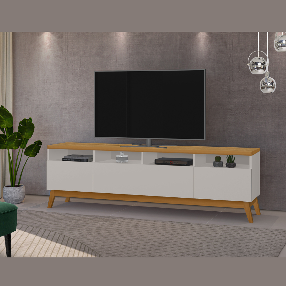 Rack Supremo 3 Portas 4 Nichos 1,80 Pés Madeira Pinus Off White Nature | MadeiraMadeira