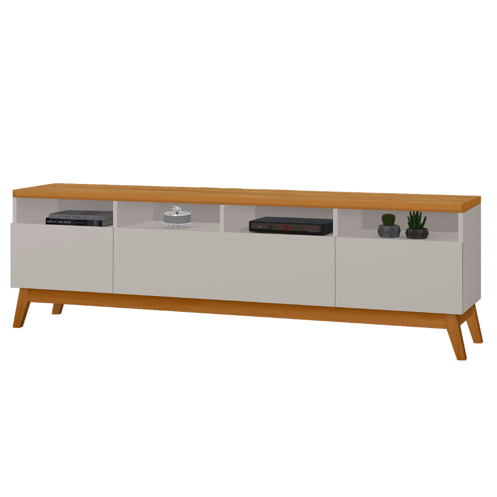 Rack Supremo 3 Portas 4 Nichos 1,80 Pés Madeira Pinus Off White Nature ...