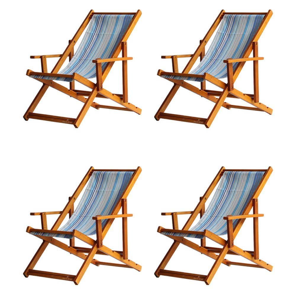 Conjunto 4 Espreguiçadeiras Preguiçosa Dobrável Envernizada Mel em ...