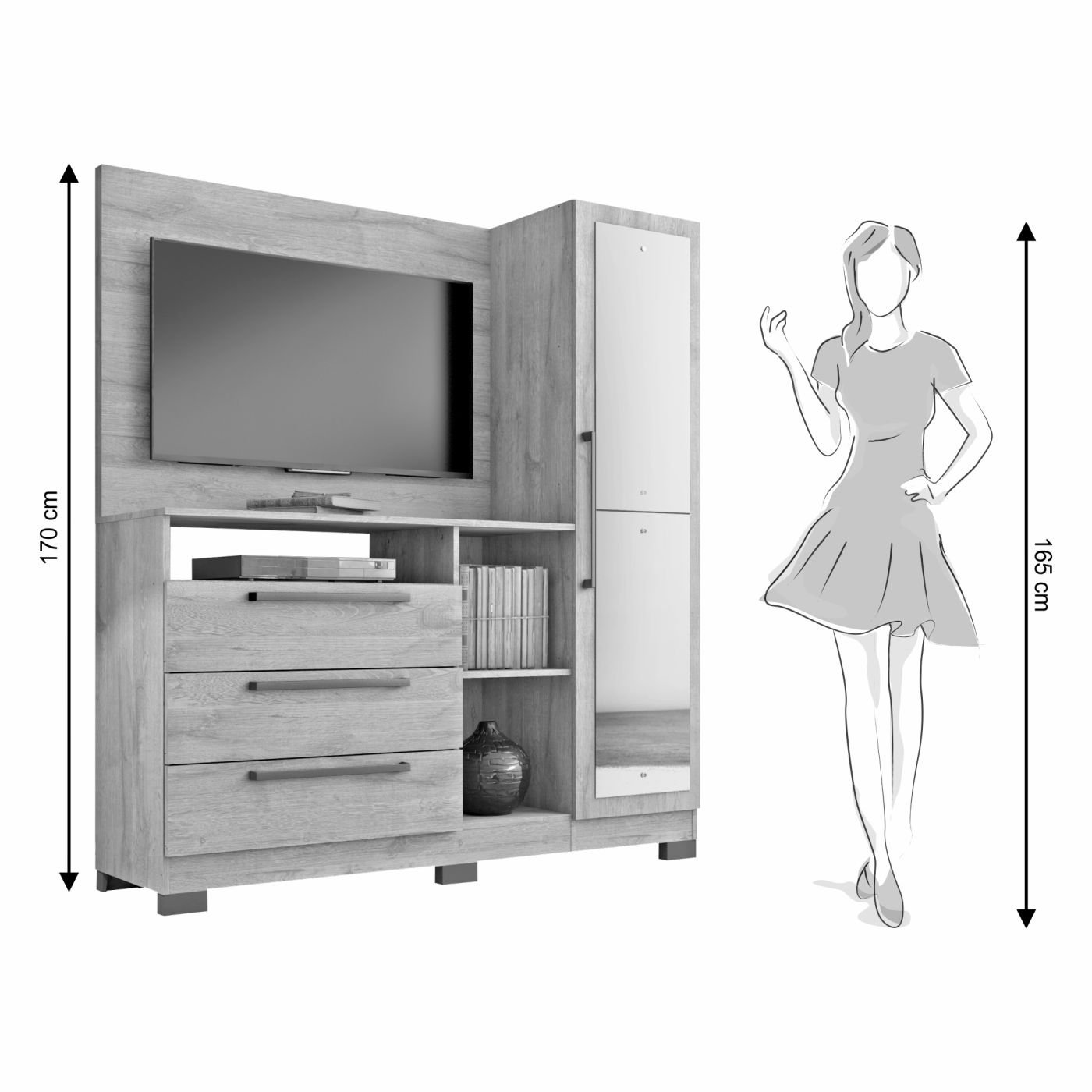 Cômoda com Painel para TV 43 Polegadas 1 Portas com Espelho 3 Gavetas NT5055 - Notável - Freijó ...
