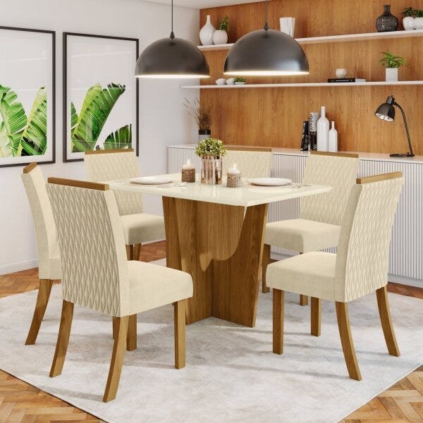 Conjunto Sala de Jantar Mesa e 6 Cadeiras Janice Henn | MadeiraMadeira