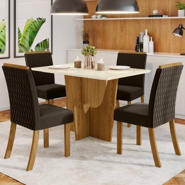 Conjunto Sala de Jantar Mesa Tampo 4 Cadeiras Janice Henn | MadeiraMadeira
