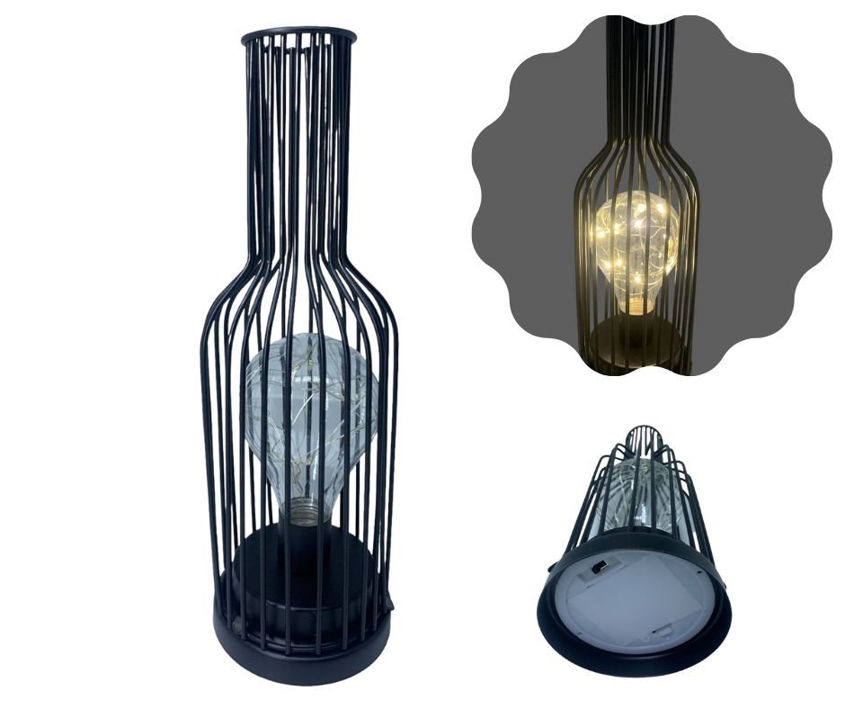 Abarjur Luminária Mesa Led Garrafa Aramado Metal Decorativo Gift Home ...