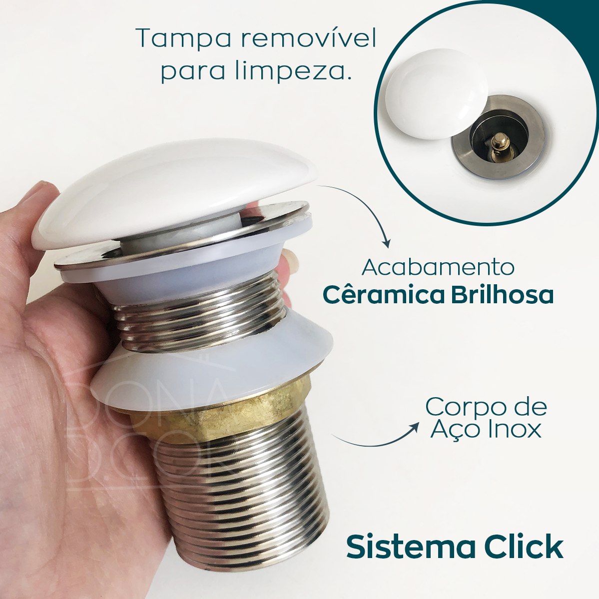 Ralo Pia 1 1/4 Ceramica Valvula Click Branca Cuba Banheiro | MadeiraMadeira