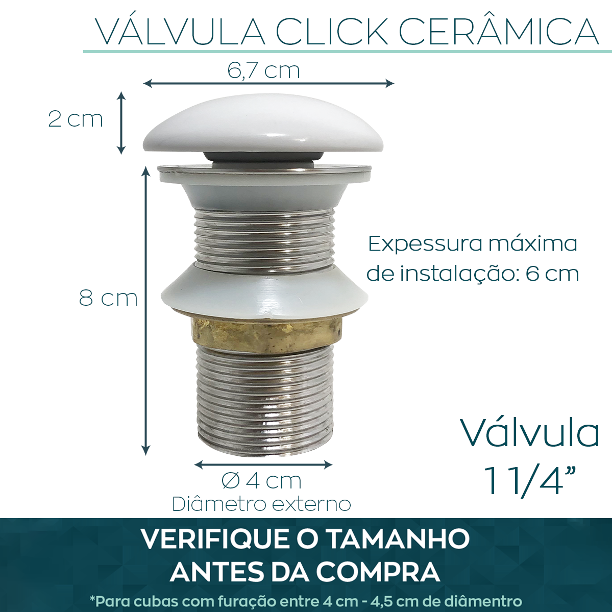 Ralo Pia 1 1/4 Ceramica Valvula Click Branca Cuba Banheiro | MadeiraMadeira