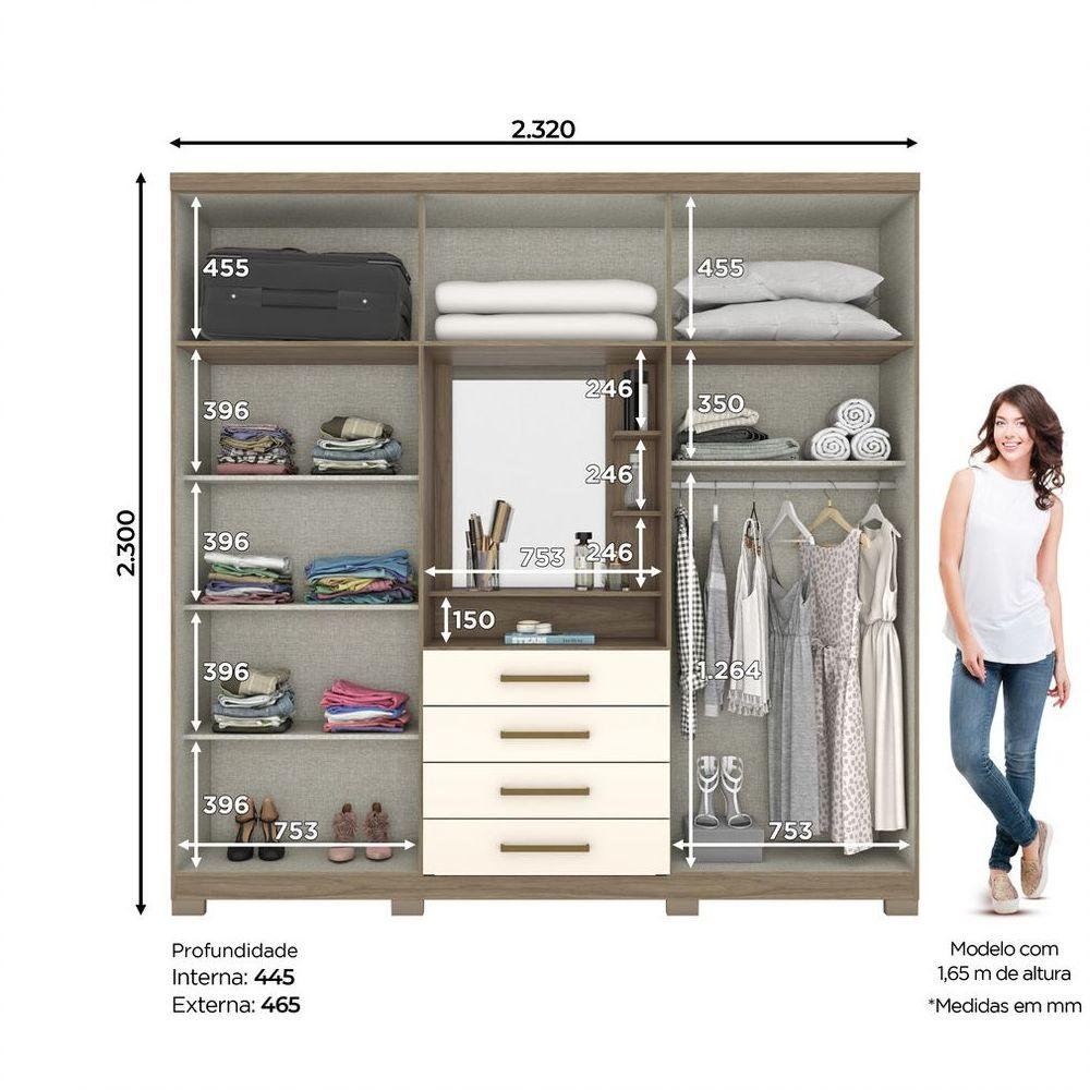 Guarda Roupa Casal 10 Portas Com Espelho 04 Gavetas Viena Henn Rústico ...