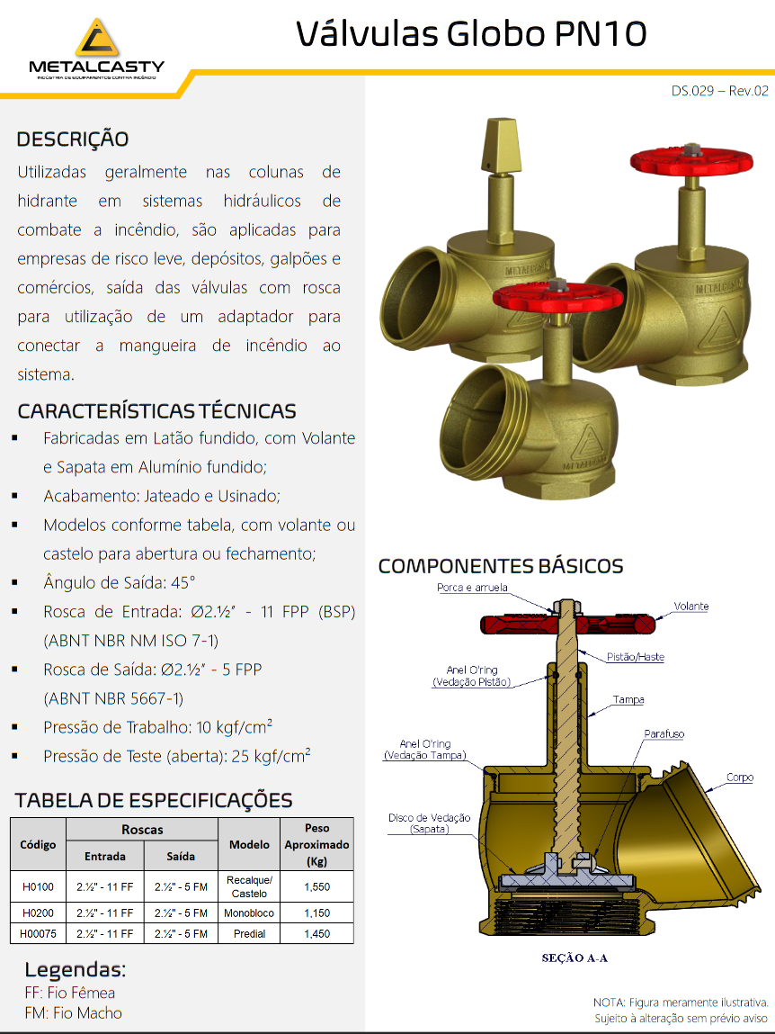 VÁLVULA GLOBO PN10 RECALQUE 2½ 11FF BSP X 2½ 5FM BSP 45° | MadeiraMadeira