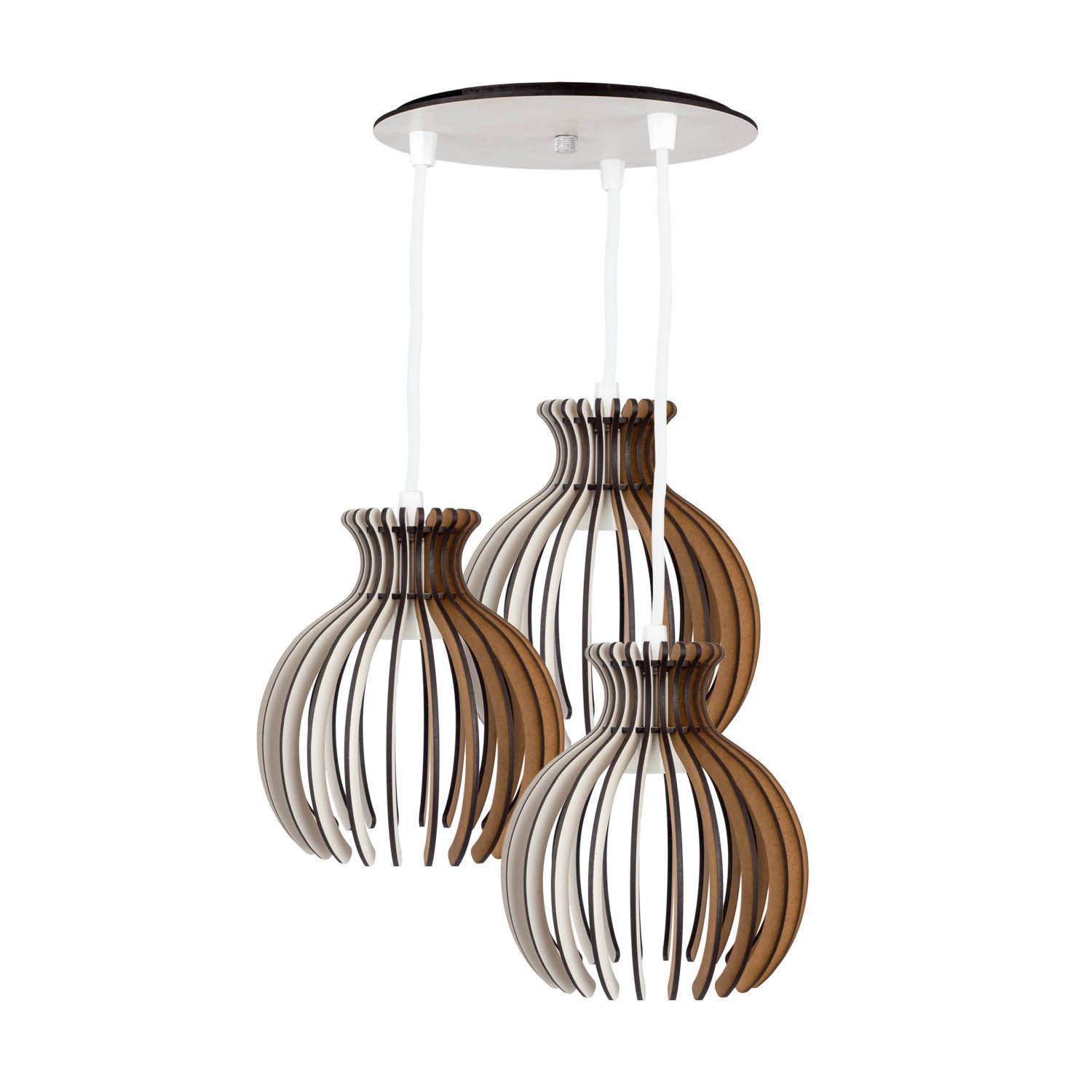 Luminaria Pendente Desmontada Tripla Cr Nacar Madeira Mdf Cor:branco ...