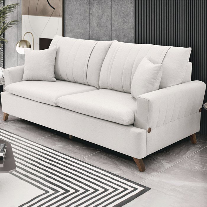 Sofa 3 Lugares 200 cm Eron Linho Bege Vazzano | MadeiraMadeira