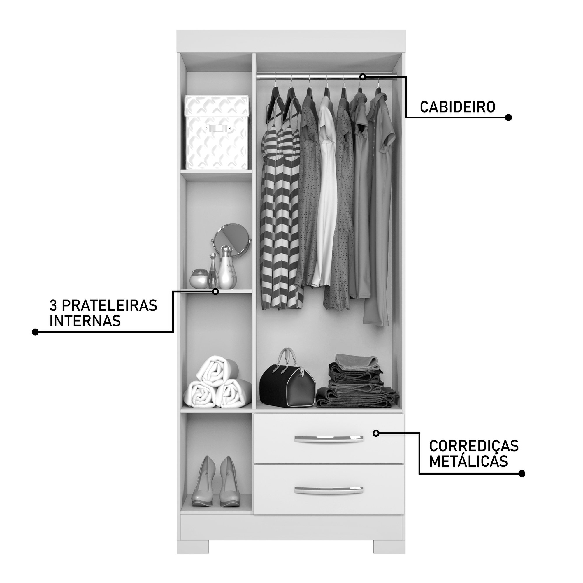 Guarda-Roupa 3 Portas 2 Gavetas Branco/Rosa Flex NT5000 Notável Móveis | MadeiraMadeira