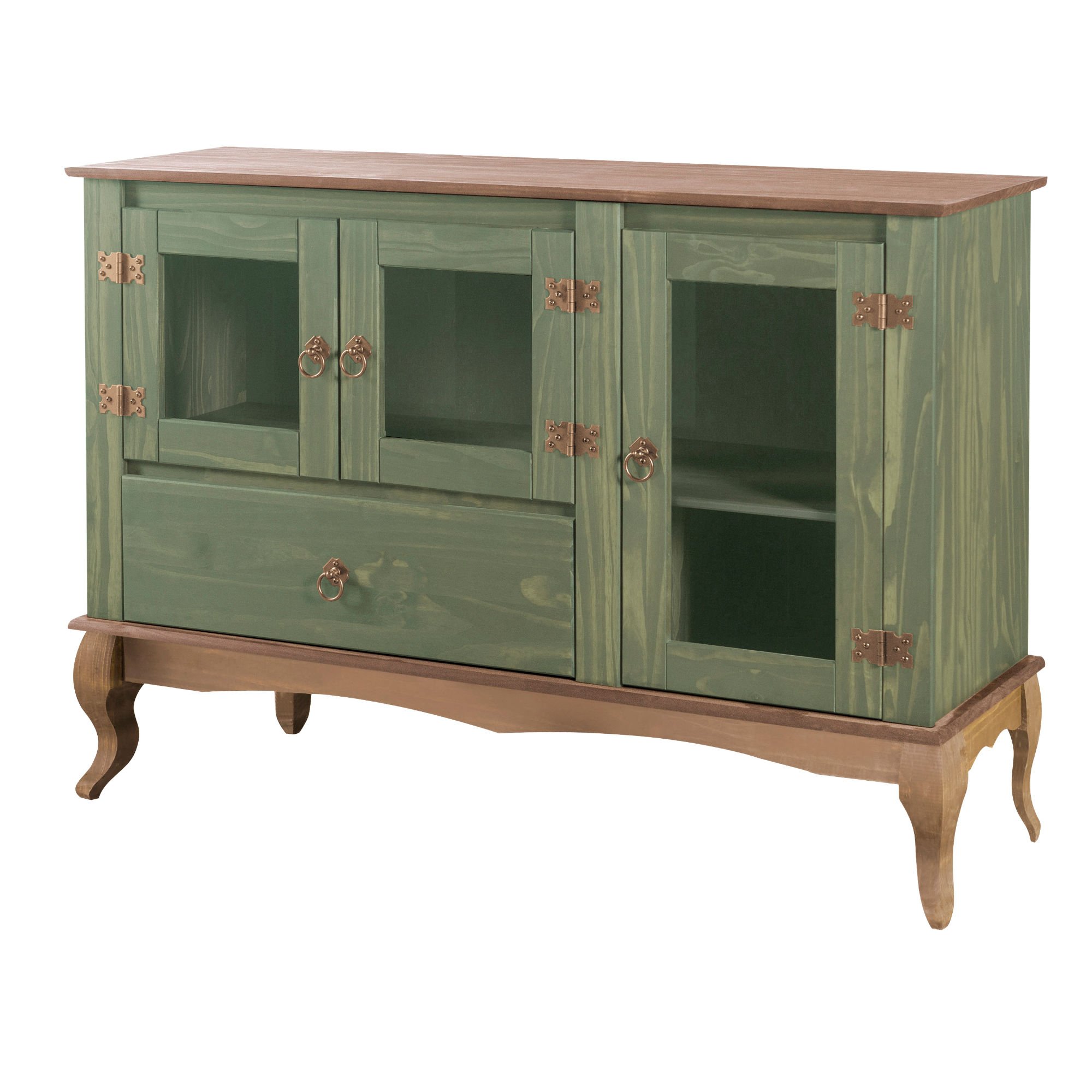 Rack 119 Cm de Madeira com 3 Portas Vidro 1 Gaveta Na Cor Verde ...