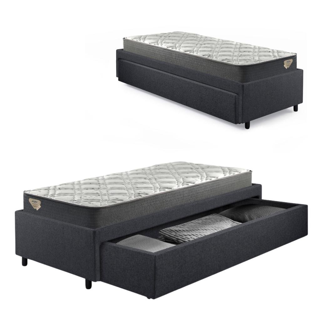 Cama Box Solteiro com Gaveta 88x188 cm Revestida em Linho Cinza com ...