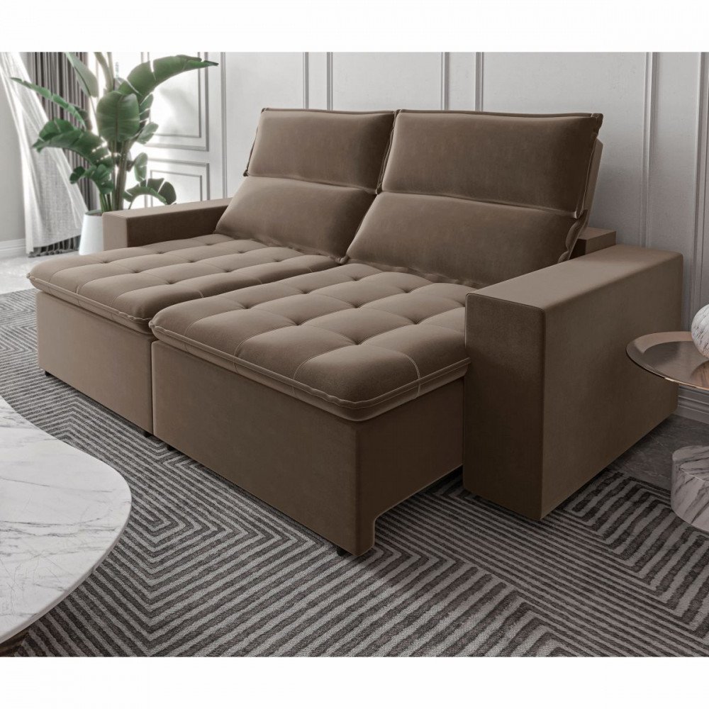 Sofá Retrátil Reclinável 3050 Bahamas 2.90m Veludo Cappuccino Mamflex ...