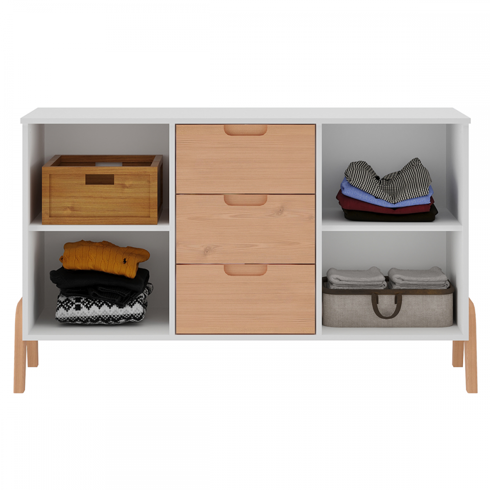 Cômoda 2 Portas 3 Gavetas Branco Tx/Pinus Cera Bf-1005 - Hecol Móveis ...