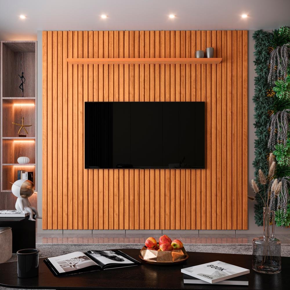 Painel Ripado para TV Até 75 Polegadas Intense 225cm Cor:Cedro ...