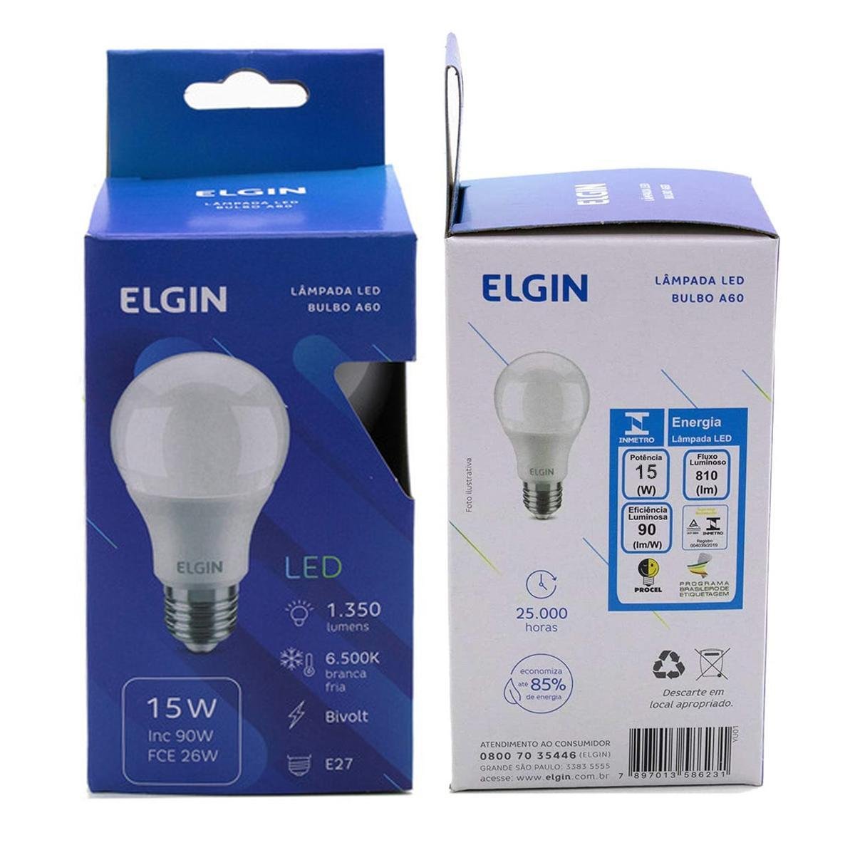 Kit 10 Lâmpadas Bulbo Led A60 15w Elgin Bivolt 6500k | MadeiraMadeira