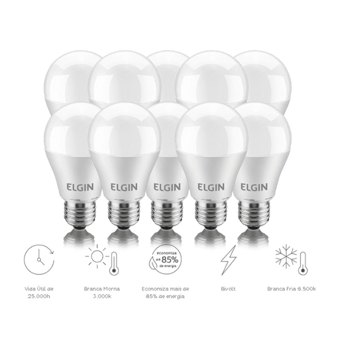 Kit 10 Lâmpadas Bulbo Led A60 15w Elgin Bivolt 6500k | MadeiraMadeira