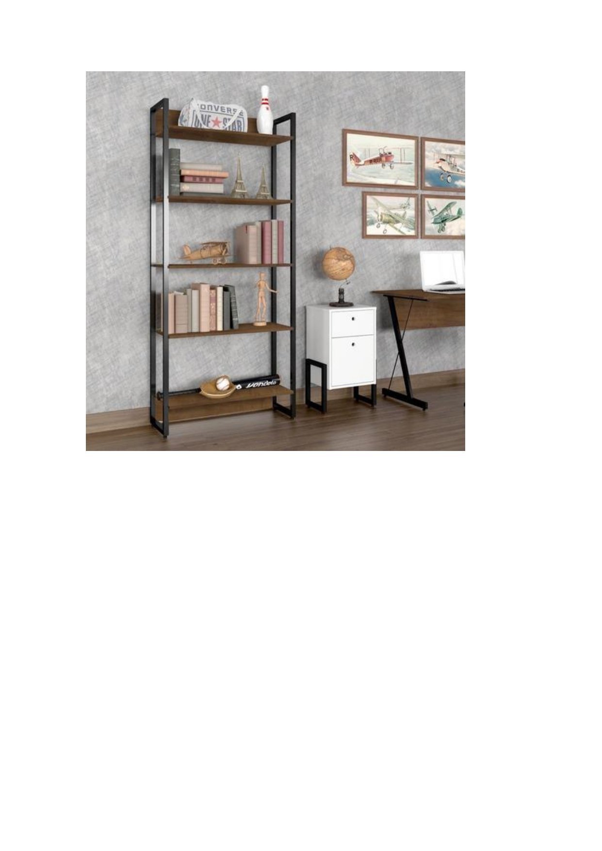 Estante Estilo Industrial Castanho Estrutura em Aço 5 Prateleiras Porto ...