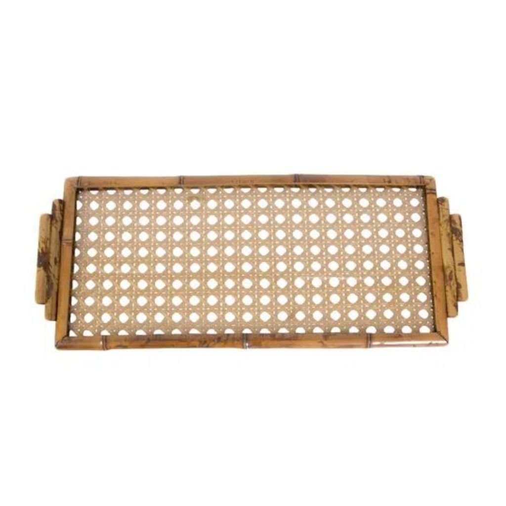 Bandeja Tigrada com Palha Natural e Vidro 40x17cm | MadeiraMadeira