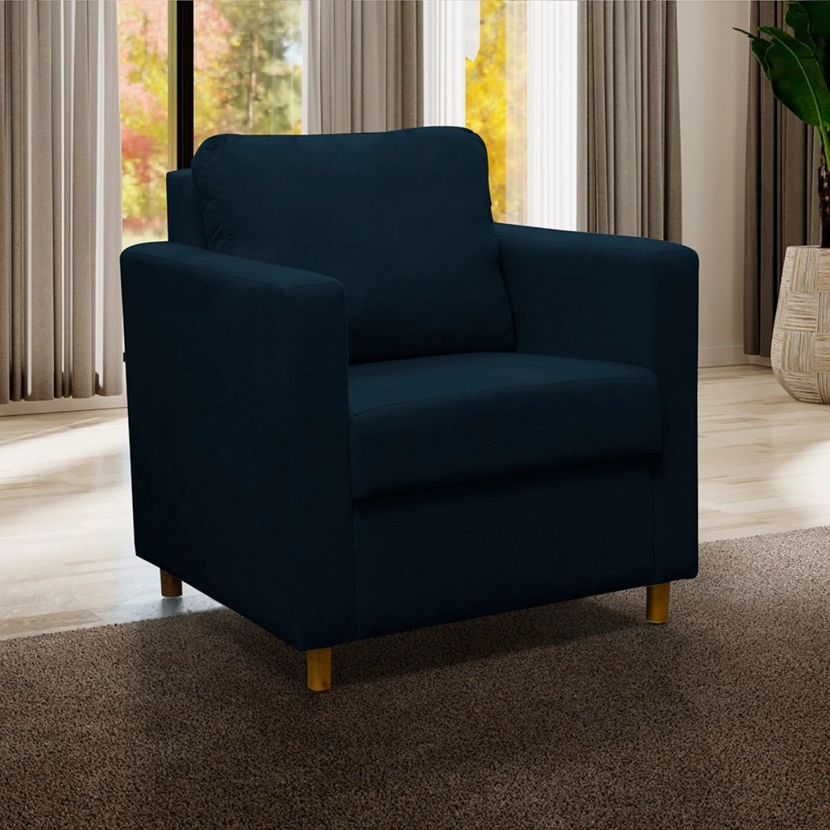 Poltrona Decorativa Sala de Estar Lara Suede Azul Marinho | MadeiraMadeira