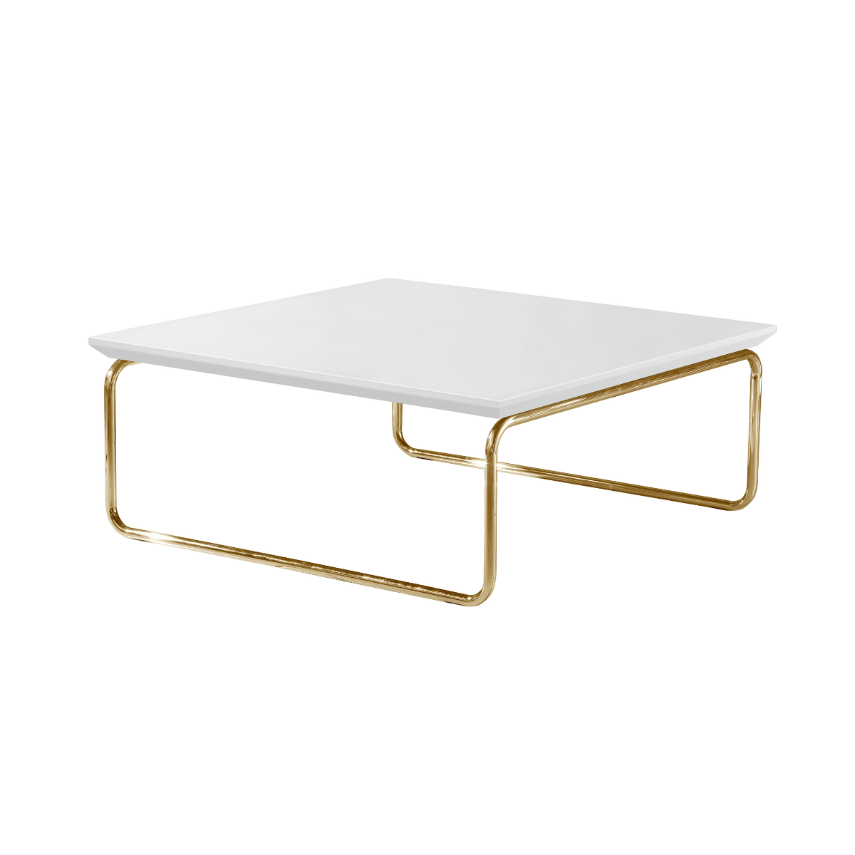 Mesa de Centro Quadrada Sofia Base Metal Ouro e Tampo Branco 70cm | MadeiraMadeira