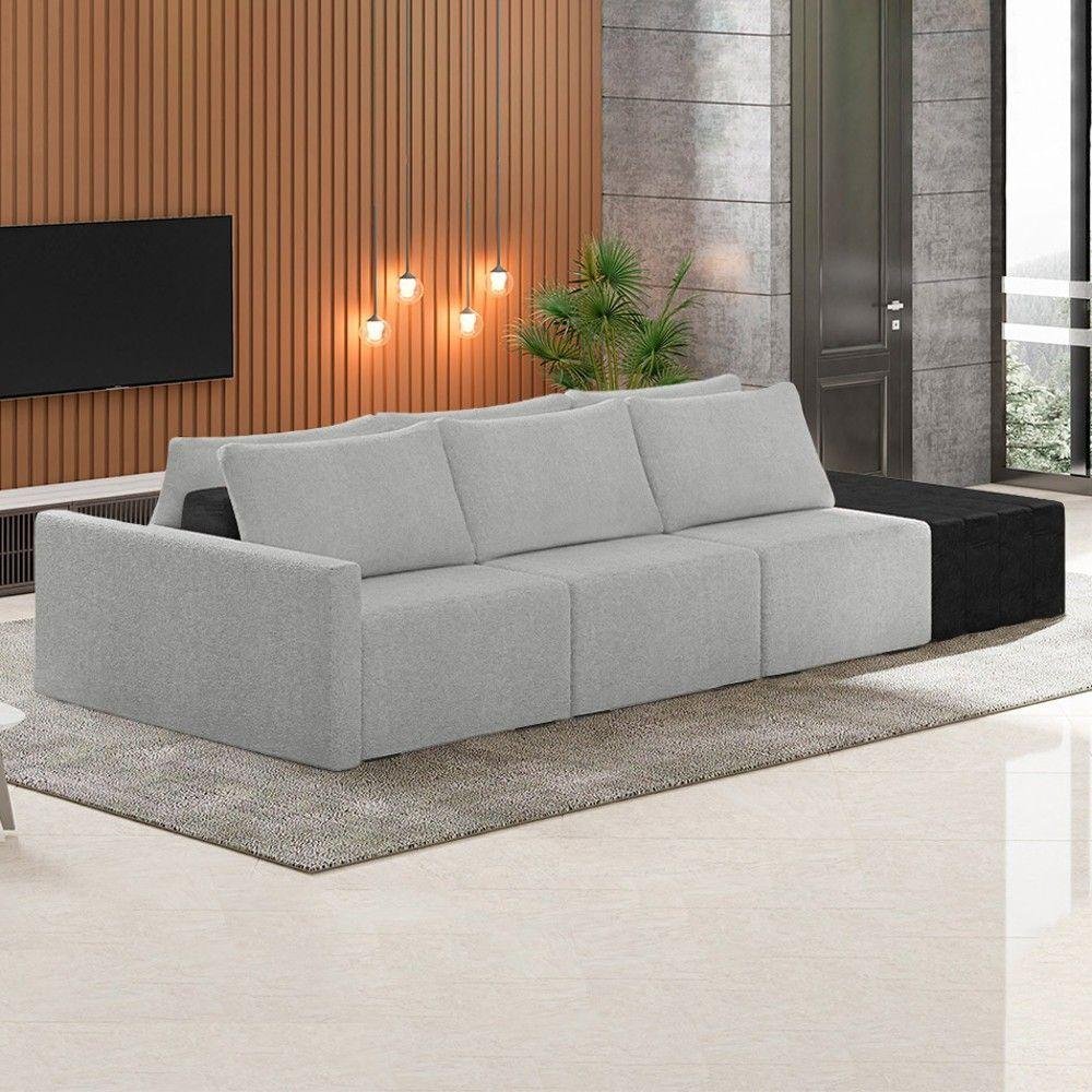 Sofá Ilha Modular Living com Puff 312cm Georgia K04 Bouclê Cinza/preto ...