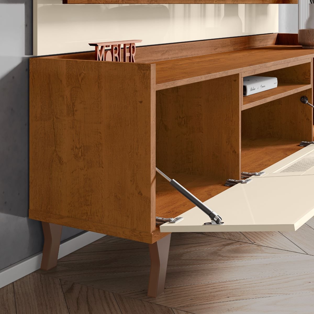 Bancada Painel Para Tv Até 75” Arcade 1.8 Nature Off White | MadeiraMadeira