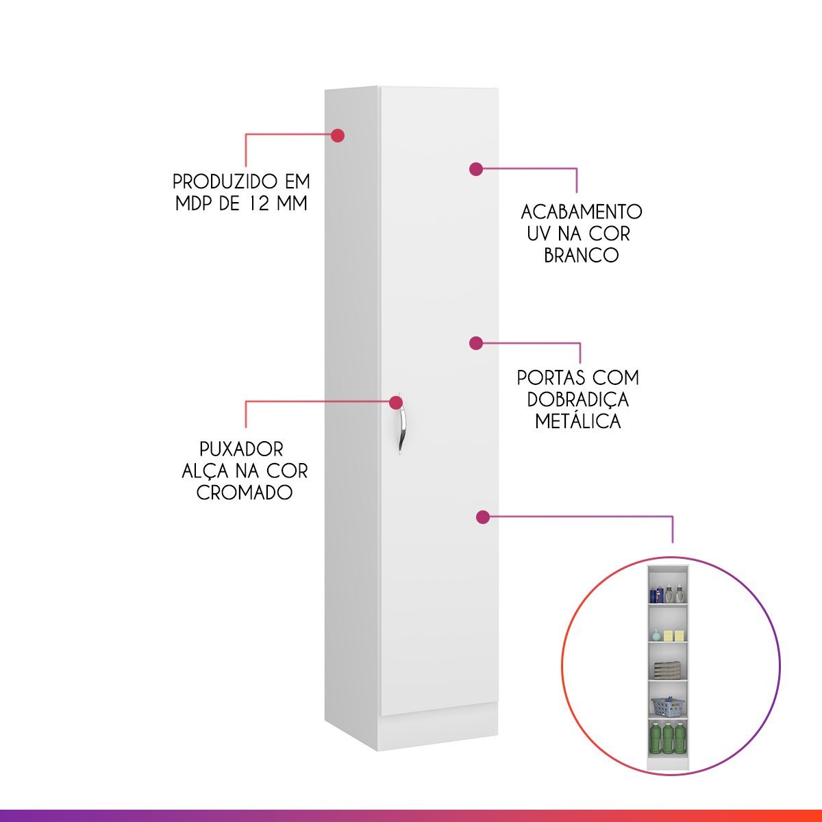 Armário Multiuso com Prateleiras 39x182cm Mdp Branco 0802 Prime ...