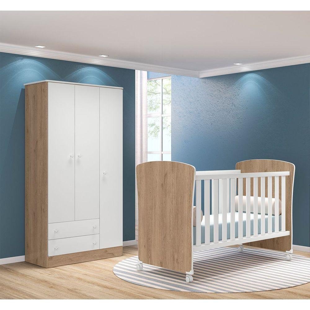 Mini Cama e Guarda Roupa Infantil Carvalho Rústico/branco | MadeiraMadeira