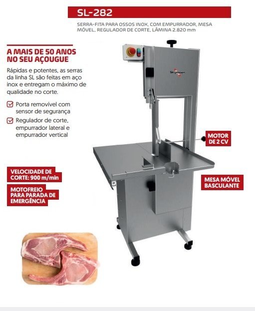 Serra Fita Inox Carne E Ossos 2cv 2,82 220V Sl282 Skymsen Voltagem:220 ...