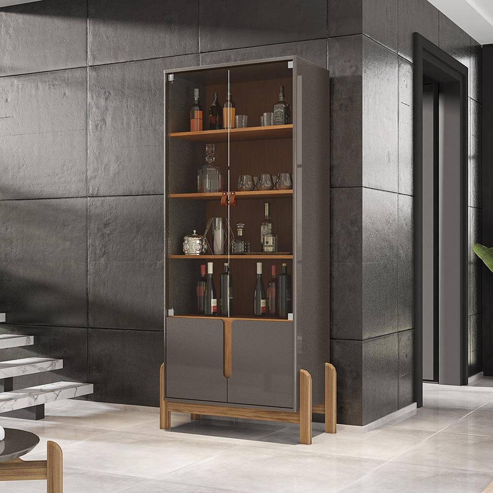 Cristaleira com 4 Nichos 2 Portas de Vidro Lizz Casa D Cinza ...