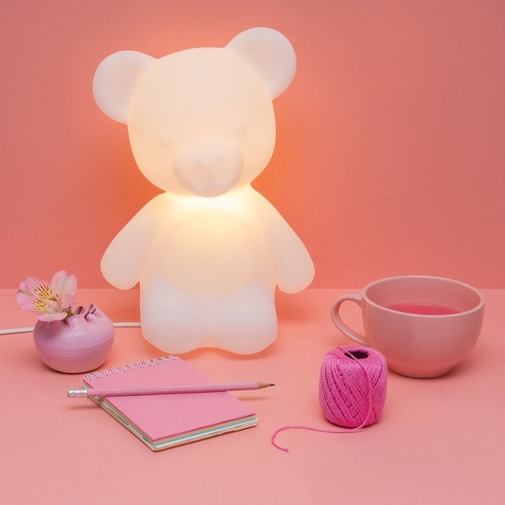 Luminária Abajur Mesa Infantil Urso Teddy Branco Lâmpada LED | MadeiraMadeira