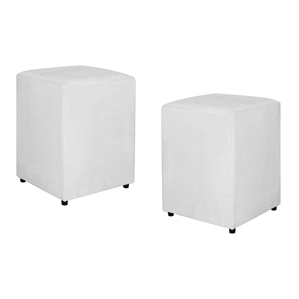 Kit Puff Quadrado Para Sala Veludo Branco - Vallisa Decor | MadeiraMadeira