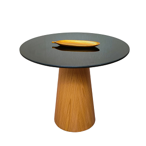 Mesa de Jantar Cone 80 cm Base Madeira Freijó Tampo Laca Branca + Vidro | MadeiraMadeira