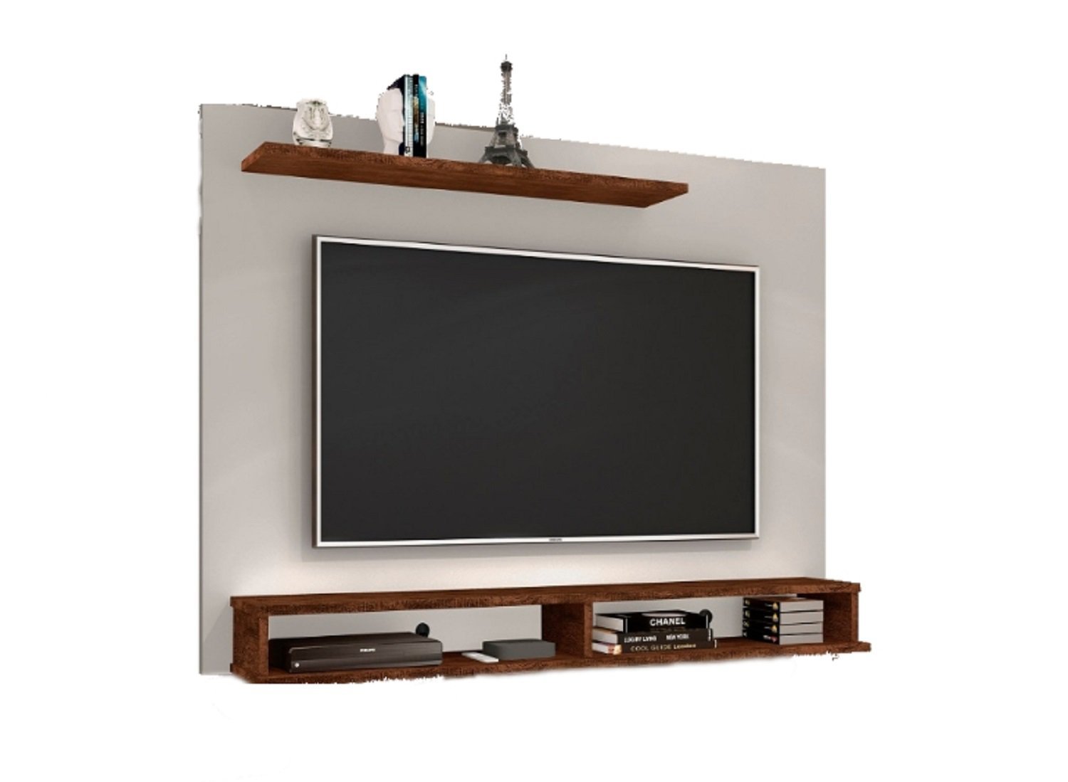 Painel P/ Tv Simples OffWhite/Canela Com Prateleira e Nicho ...