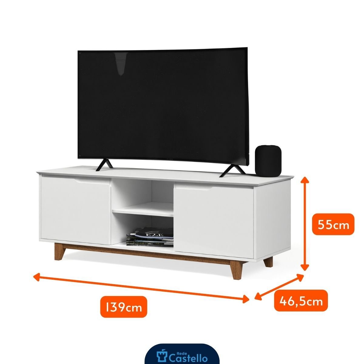Rack de Televisão até 55 Polegadas 2 Portas Pés em Madeira - Mod.0225 ...