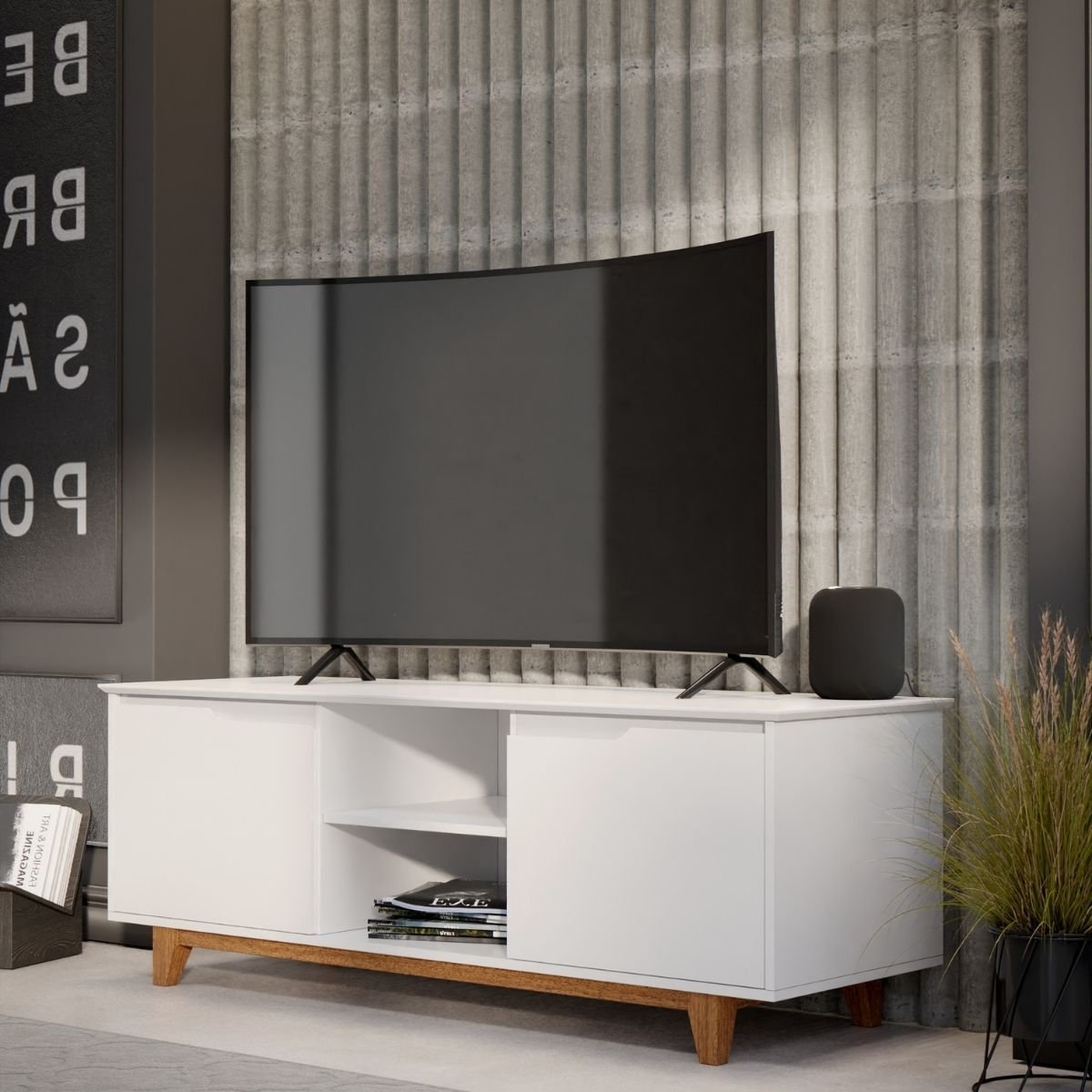 Rack de Televisão até 55 Polegadas 2 Portas Pés em Madeira - Mod.0225 ...