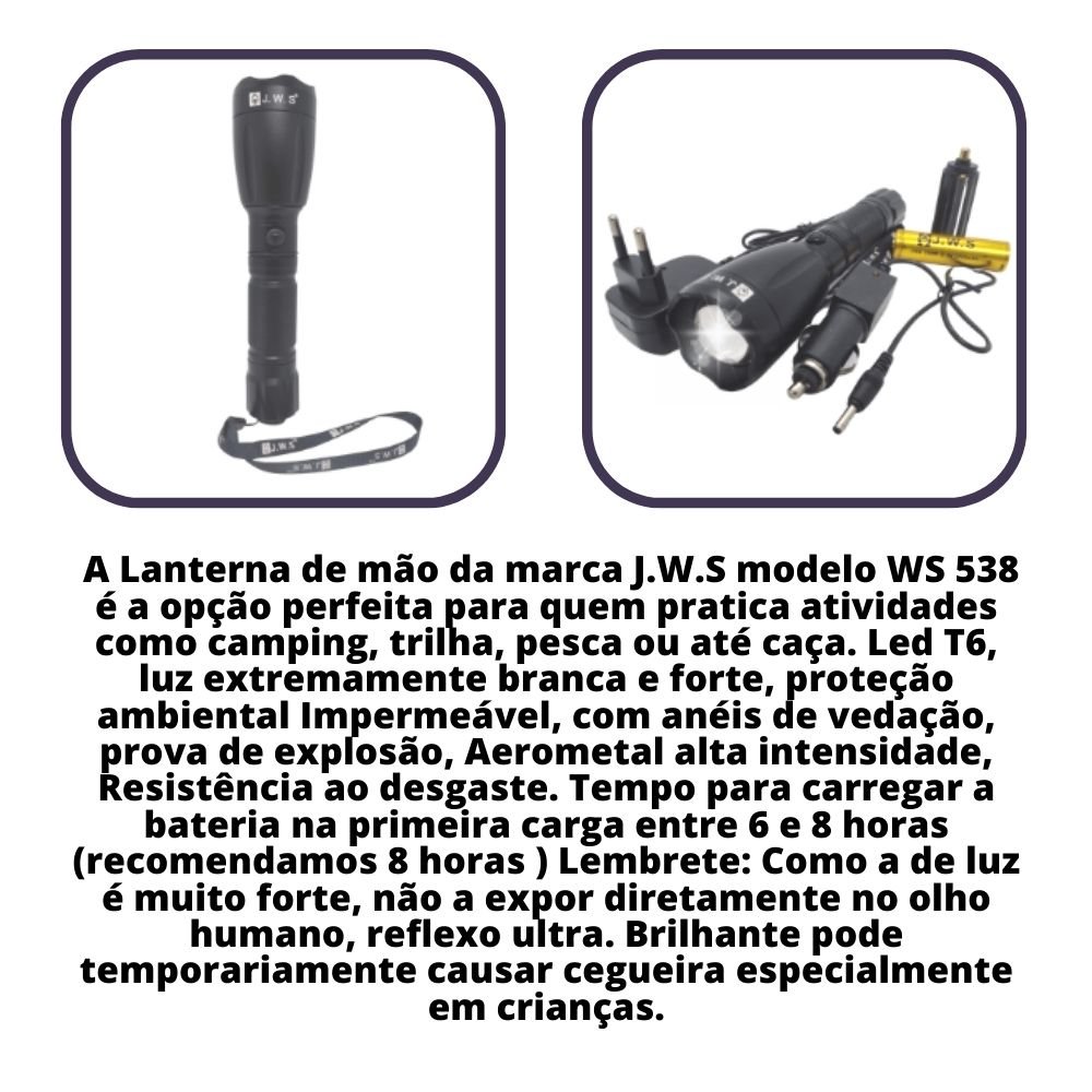 Lanterna de Mão Profissional Recarregável CREE T6 Led Forte JWS Lanterna de Mão Profissional LED ...