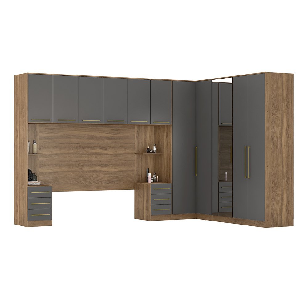 Quarto Modulado de Casal 7 Pçs Armário Aéreo + Armário com Espelho ...