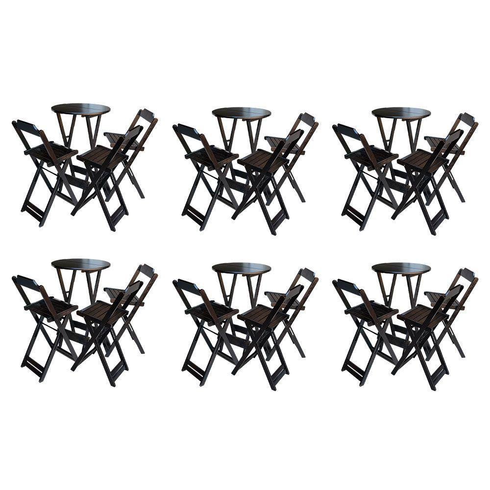 Kit 6 Jogos De Mesa Bistrô De Madeira Dobrável Com 3 Banquetas - Tabaco | MadeiraMadeira