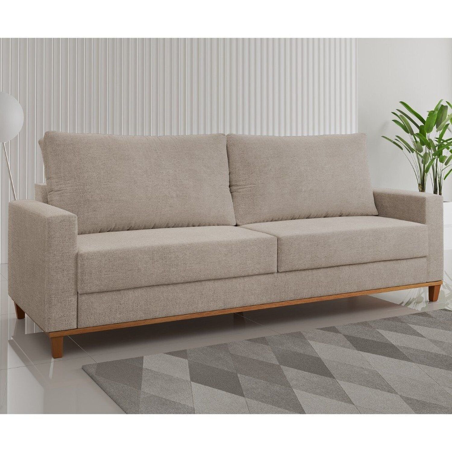 Sofá Fixo Living 2 Almofadas Soltas 4 Lugares 220cm Ares Marrom ...