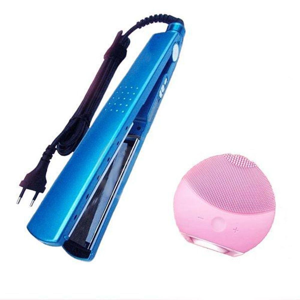 Kit 1 Prancha Nanotitanium + 1 Esponja Facial Rosa Bebê Nº28 ...