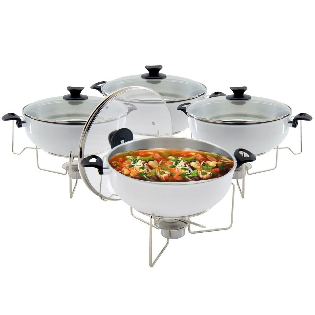 Kit 4 Rechaud Branco A Álcool Com Tampa De Vidro 6,5l | MadeiraMadeira