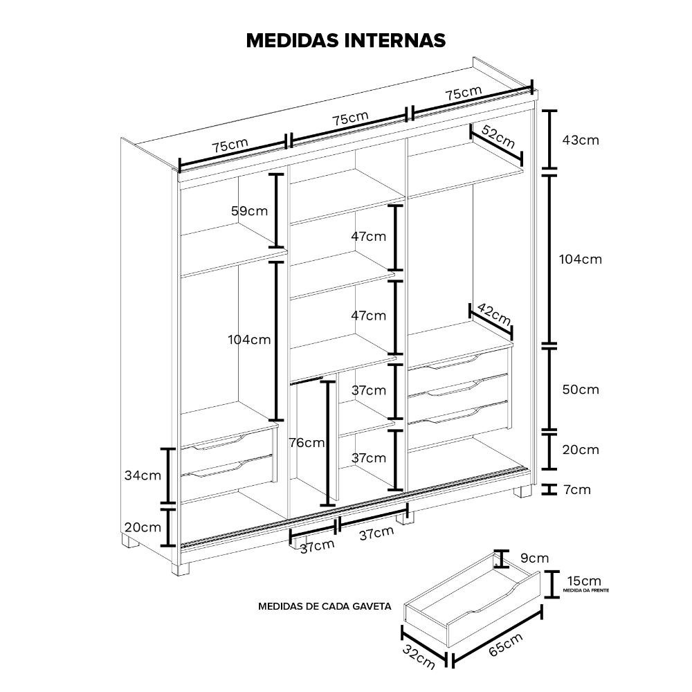 Guarda Roupa Casal 3 Portas de Correr Espelho Rimo New Honduras ...