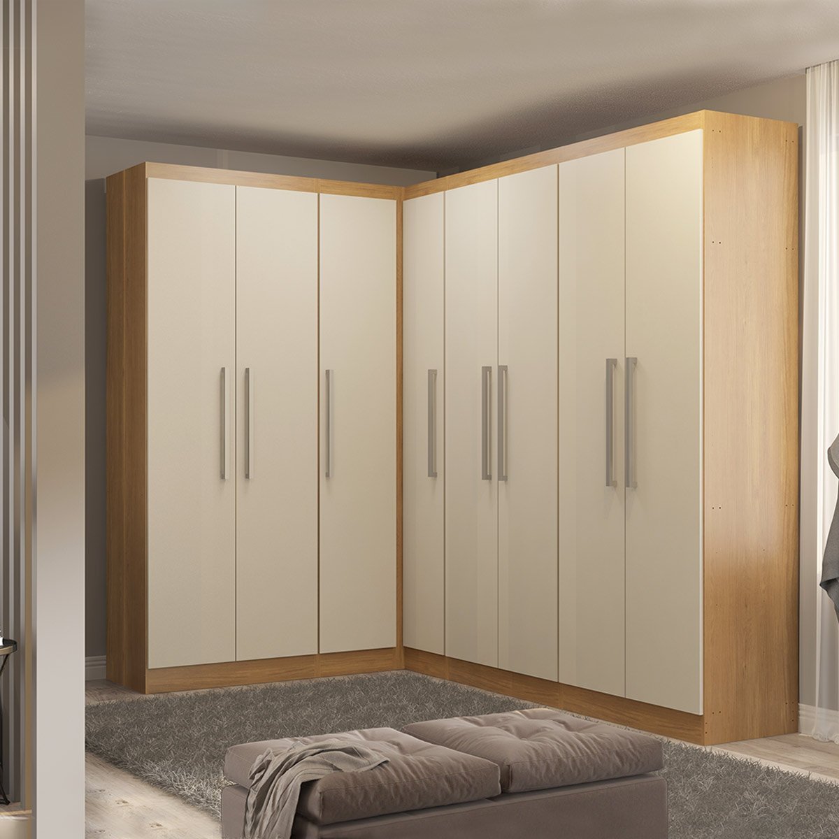 Guarda Roupa Casal de Canto 166/240cm 5 Peças Mdp Carvalho Prime ...